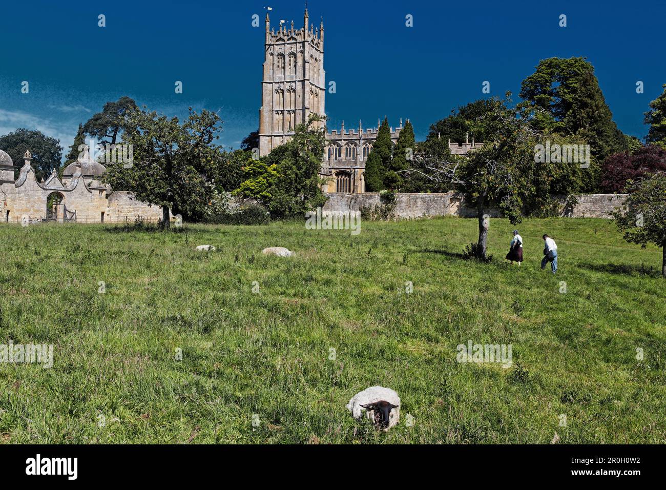 View over pasture onto St. James church, Chipping Camden ...