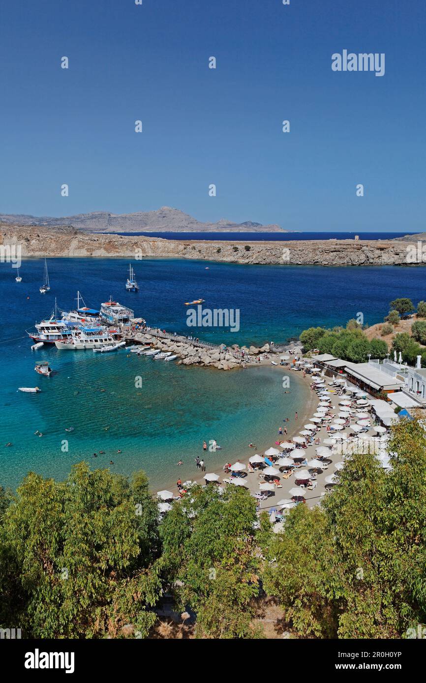 Pallas Beach in the sunlight, Lindos, Rhodes, Dodecanese Islands ...
