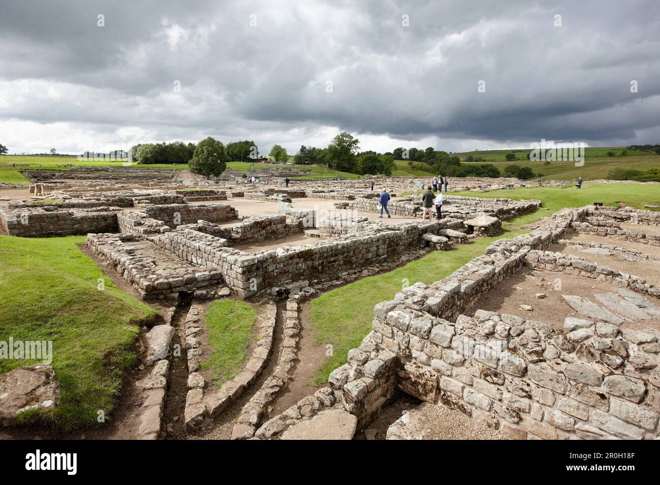 Archaeological excavation Vindolanda under clouded sky, The Roman ...