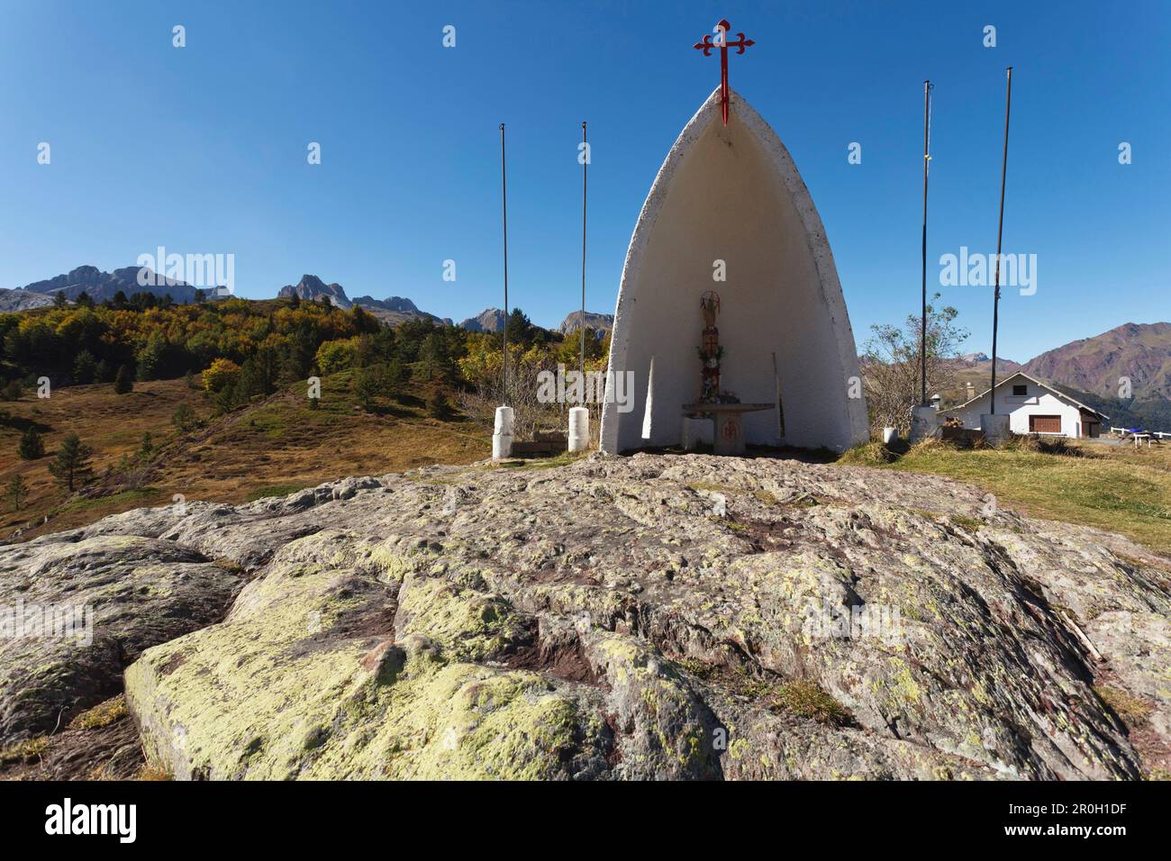altar to Virgen Mary, at Somport Pass, Camino Aragones, Aragonese Way ...