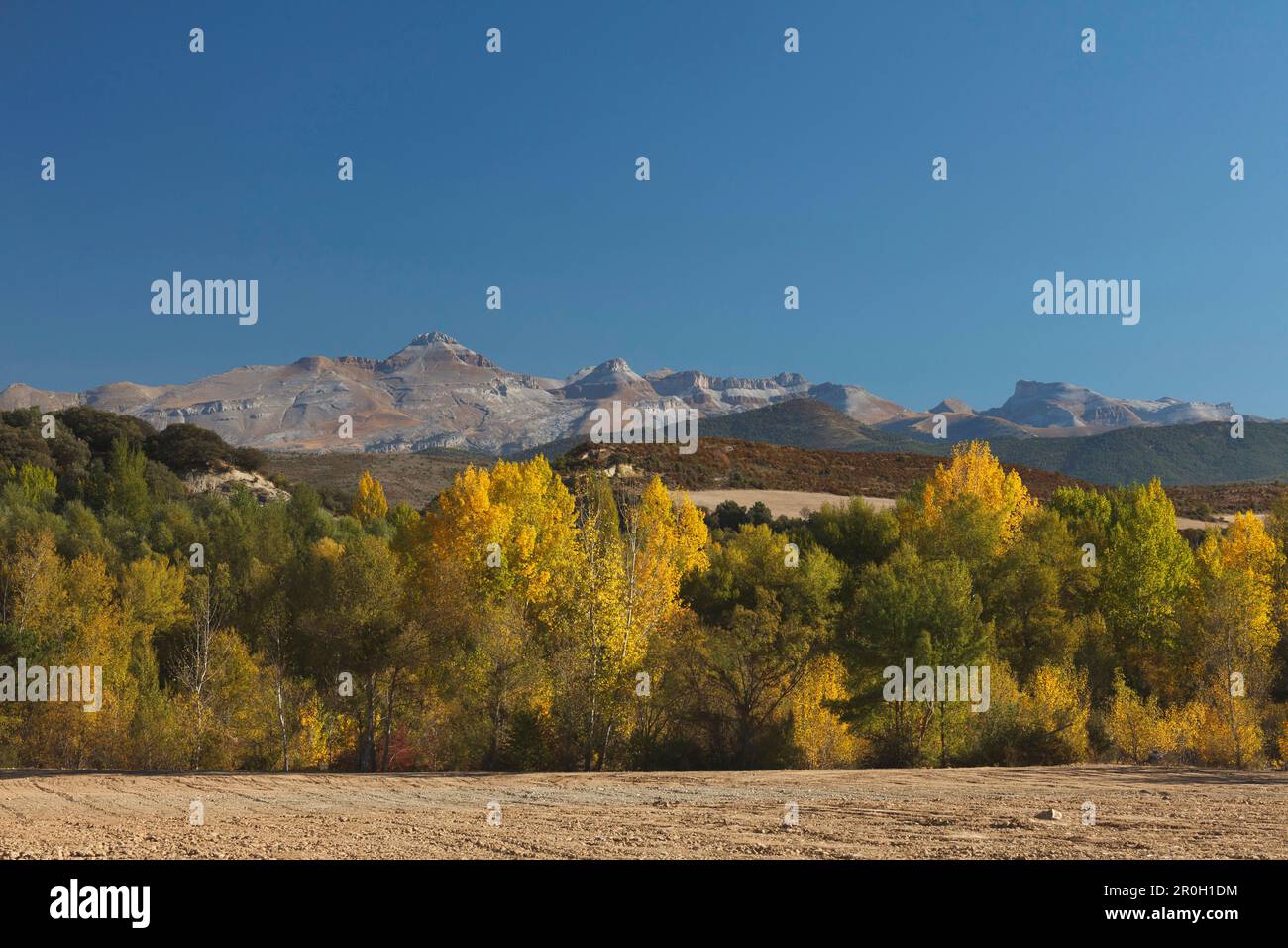 View to the Pyrenees with Monte Perdido, Puente La Reina de Jaca ...