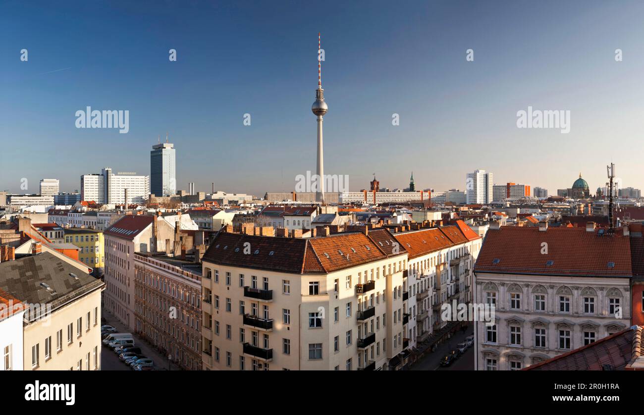 View over Berlin Mitte and the Television Tower, Fernsehturm, Berlin ...