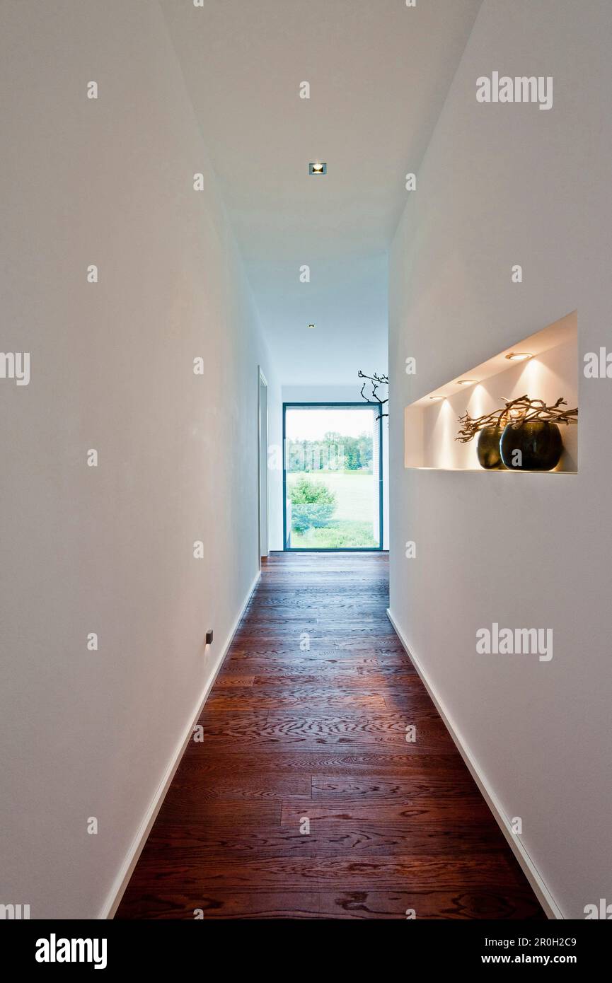 Small corridor with wooden floor, Neuenkirchen, North Rhine-Westphalia ...