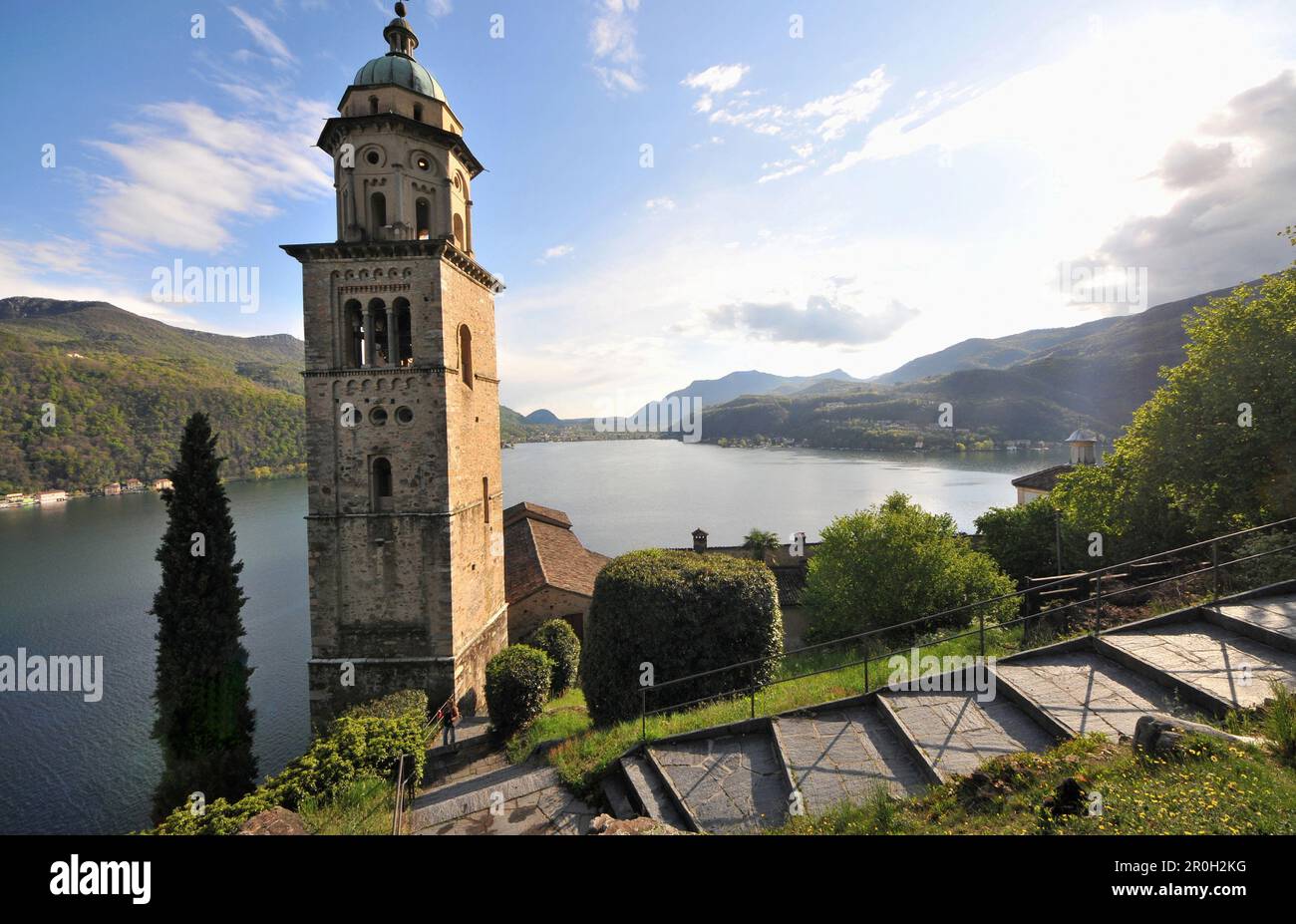 S. Maria del Sasso over Morcote at lake Lugano, Ticino, Switzerland ...