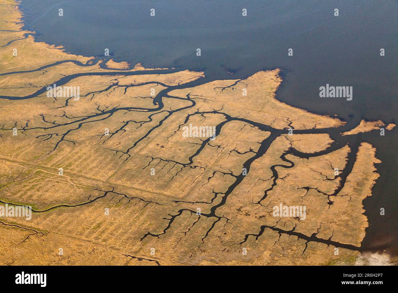 Aerial view of the uninhabited Trischen Island, Meldorf Bay, North Sea ...