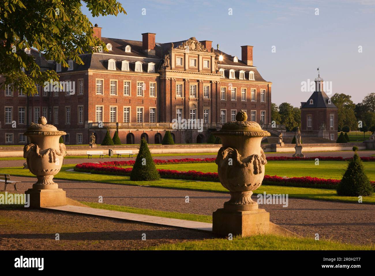 Garden with baroque sculptures at the island of Venus in the evening ...