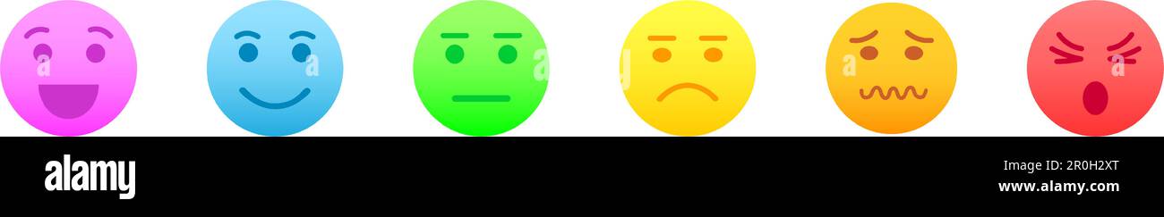 Set of colorful emoji faces with different positive and negative ...
