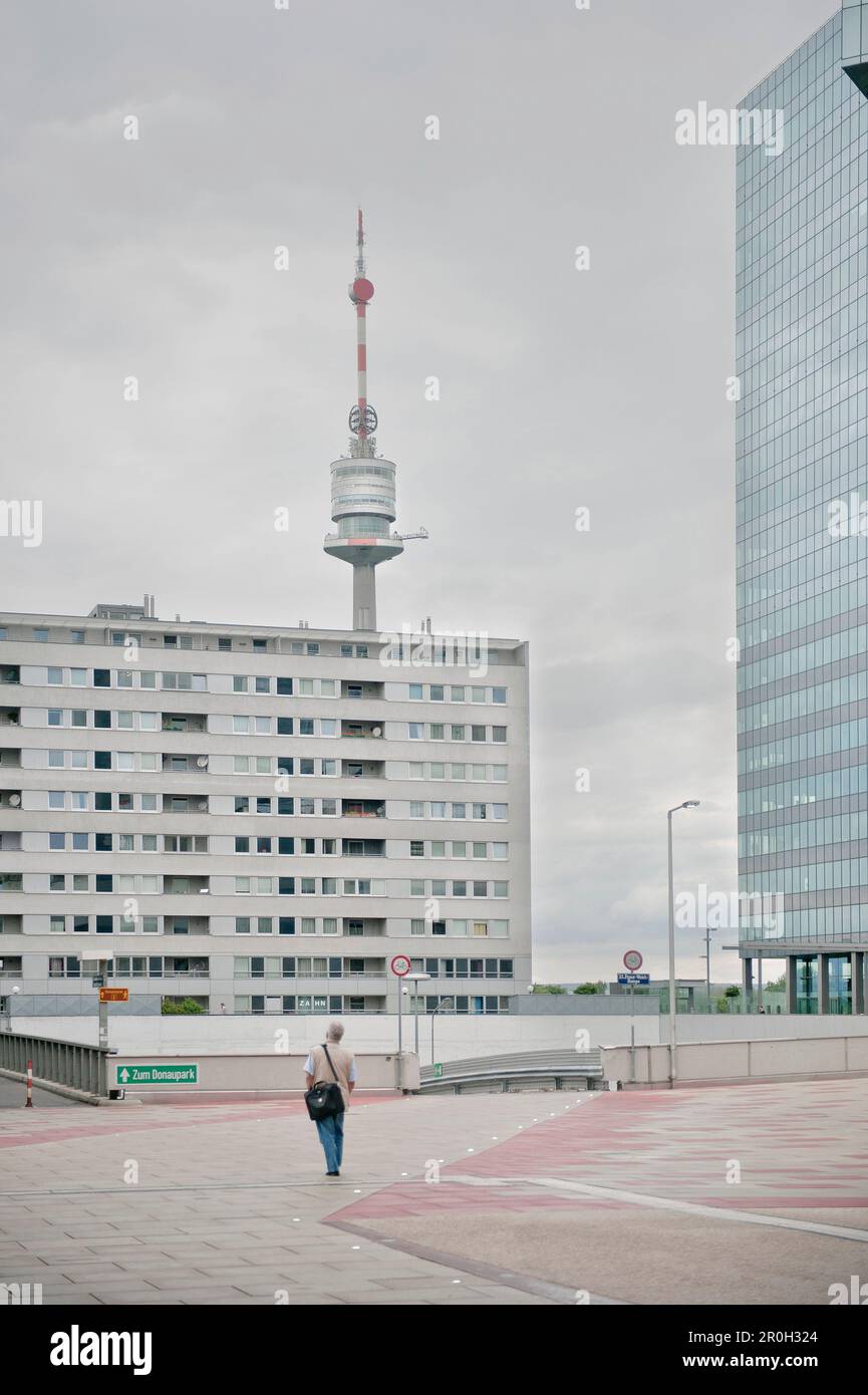 Television tower and high rise buildings seen from Danube City, Vienna ...