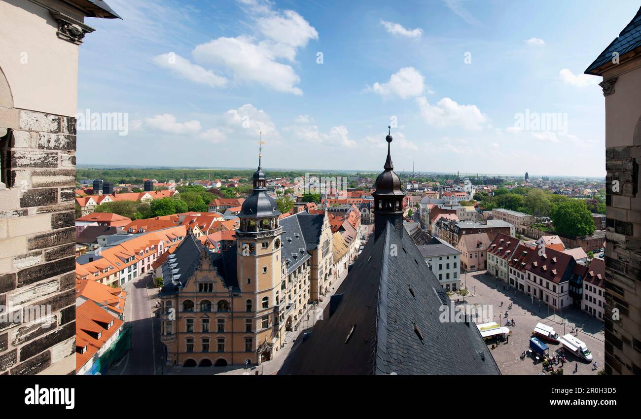 View from Jakob's church onto the town hall, Koethen, Saxony-Anhalt ...
