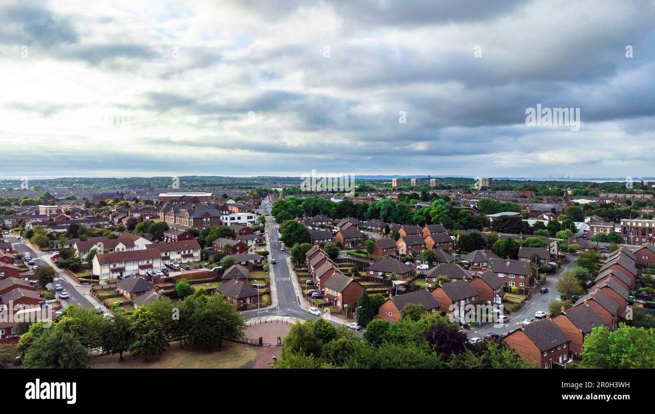 Aerial view of the vibrant city of Liverpool, UK, featuring the iconic ...