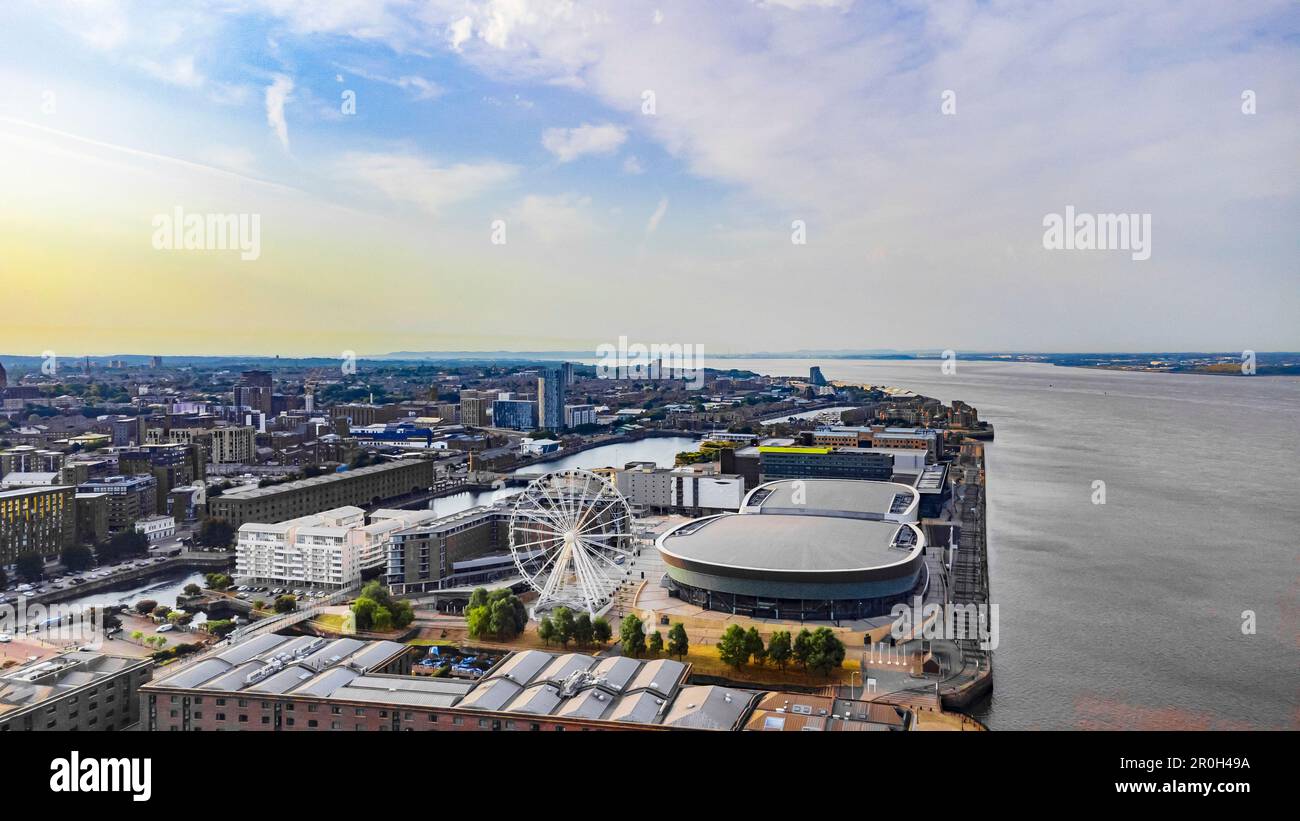 Aerial view of Liverpool, England featuring the Albert Dock and the ...