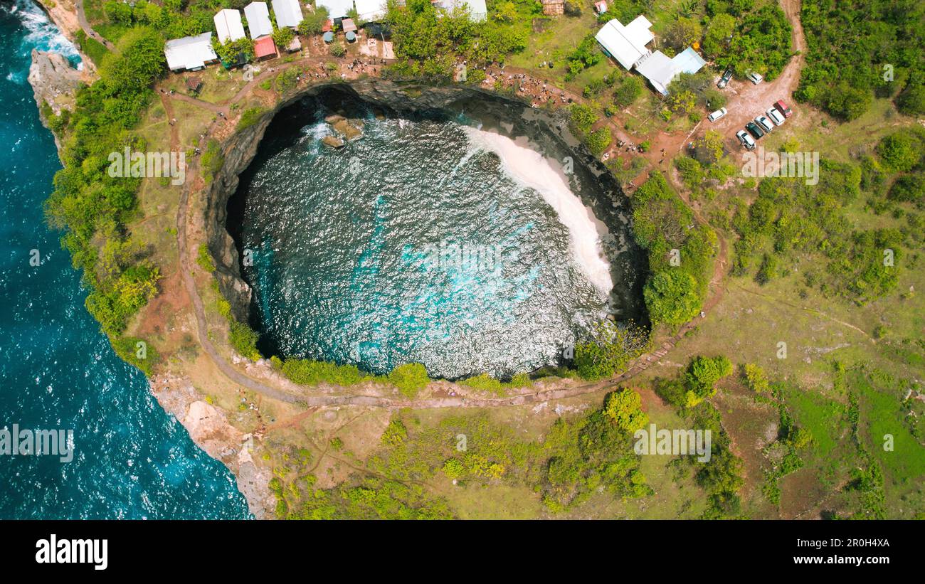 Tourist must visit Broken beach in Bali Island Indonesia. Aerial view ...