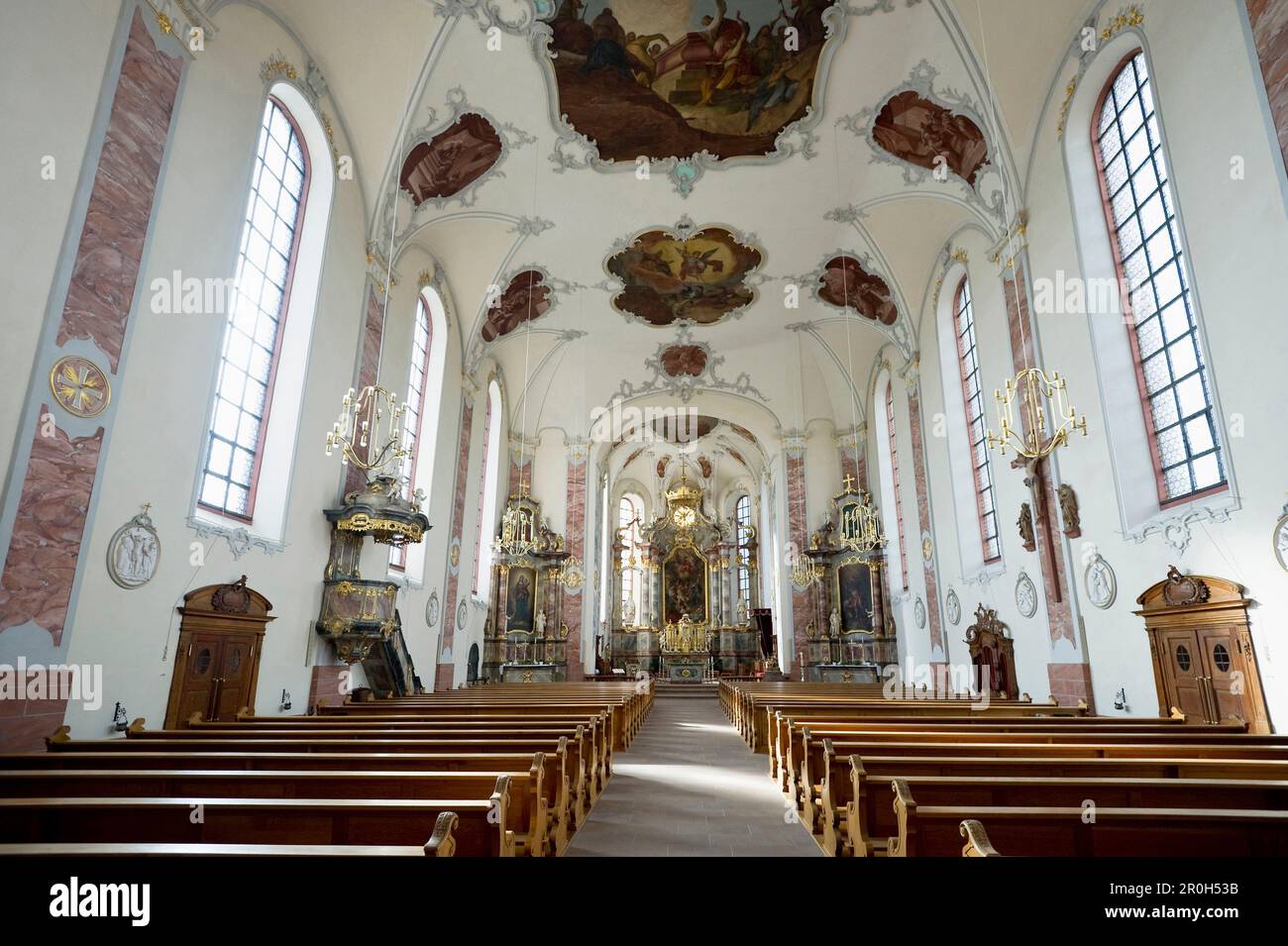 Interior view of St Bartholomew church, Ettenheim, baroque city ...