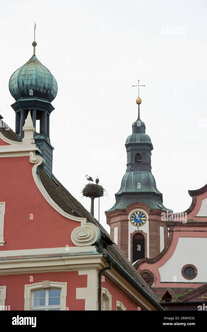 Steeple and roof of the townhall, Ettenheim, baroque city, Ortenau ...