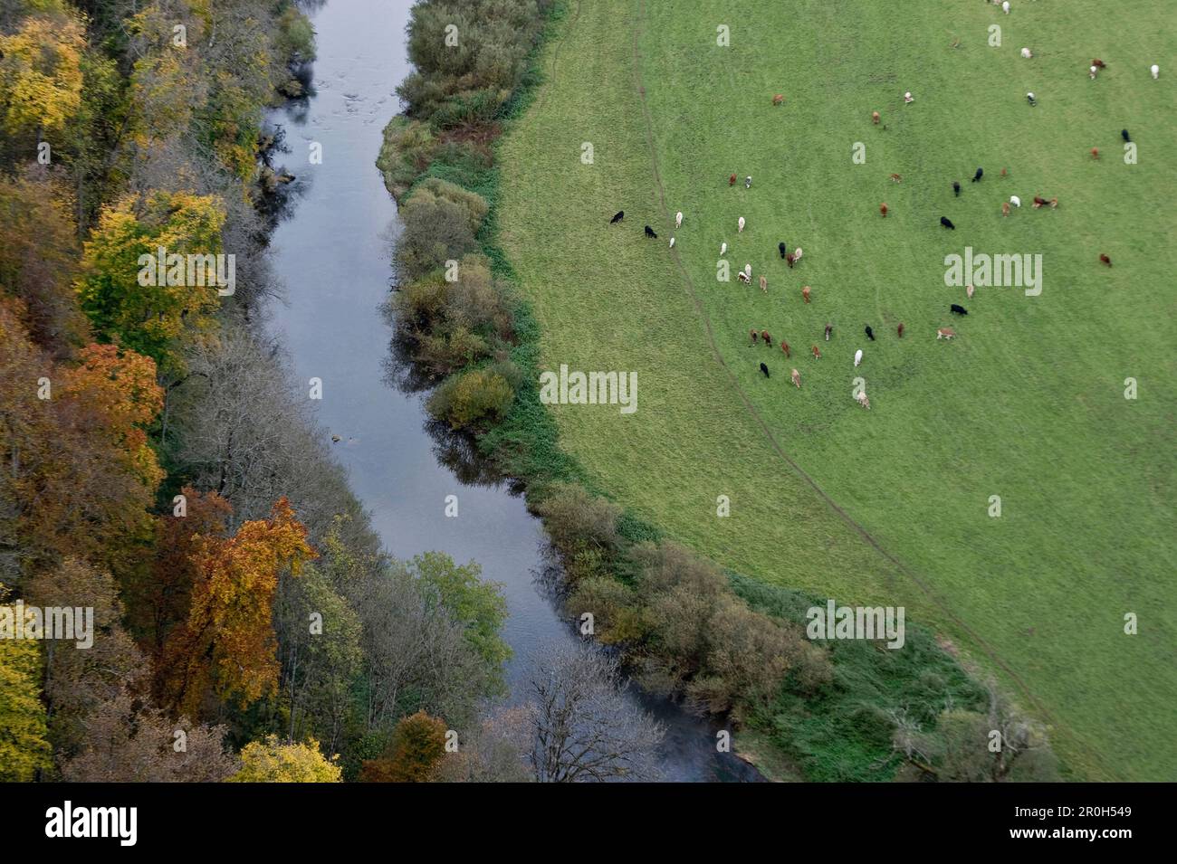 High angle view of the Danube river, Upper Danube Valley, Swabian Alp ...