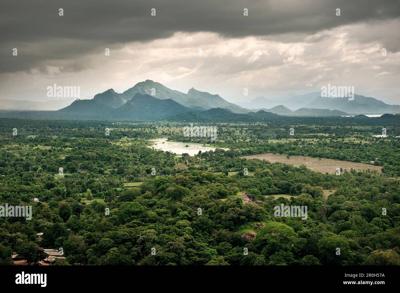 View from monolith of Sigiriya rock fortress at surrounding jungle ...