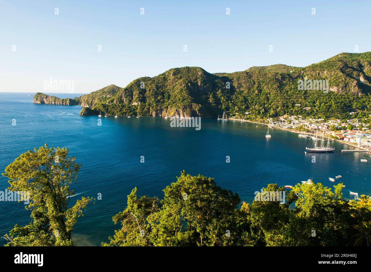Coastal landscape with harbour, St. Vincent, Grenadines, Windward ...