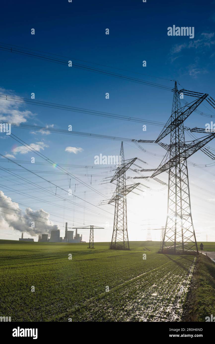 Power poles and coal power station Neurath near Grevenbroich, North ...