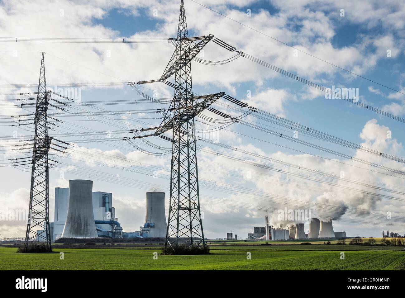 Power poles and coal power station Neurath near Grevenbroich, North ...