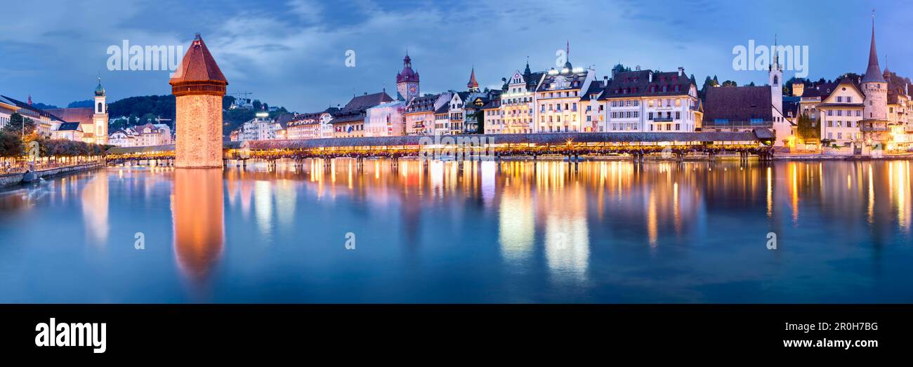 Panorama of the historic city of Lucerne overlooking the River Reuss ...