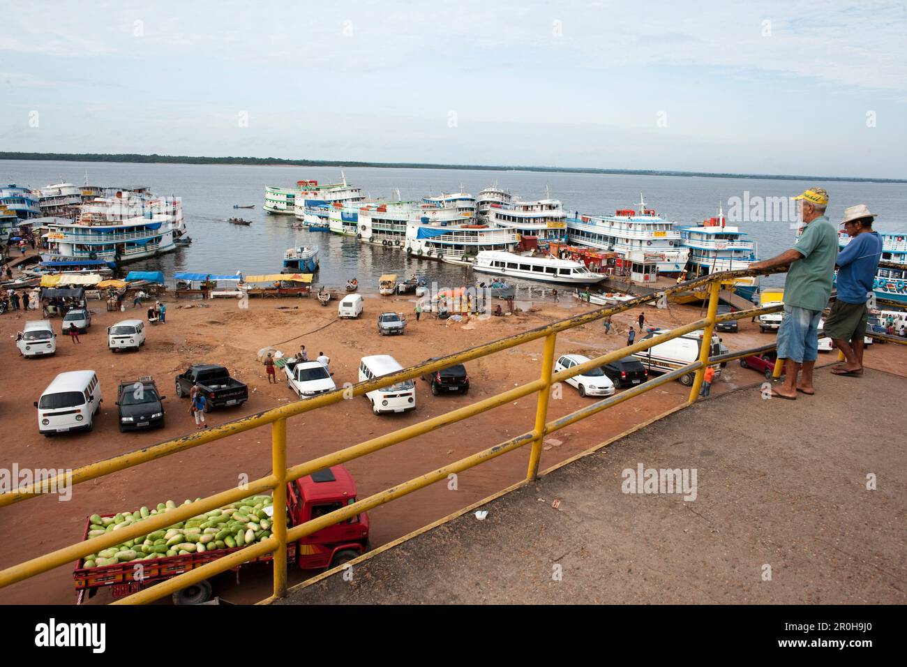 BRAZIL, Manaus, boats parked along the Amazon River, bringing fish and ...