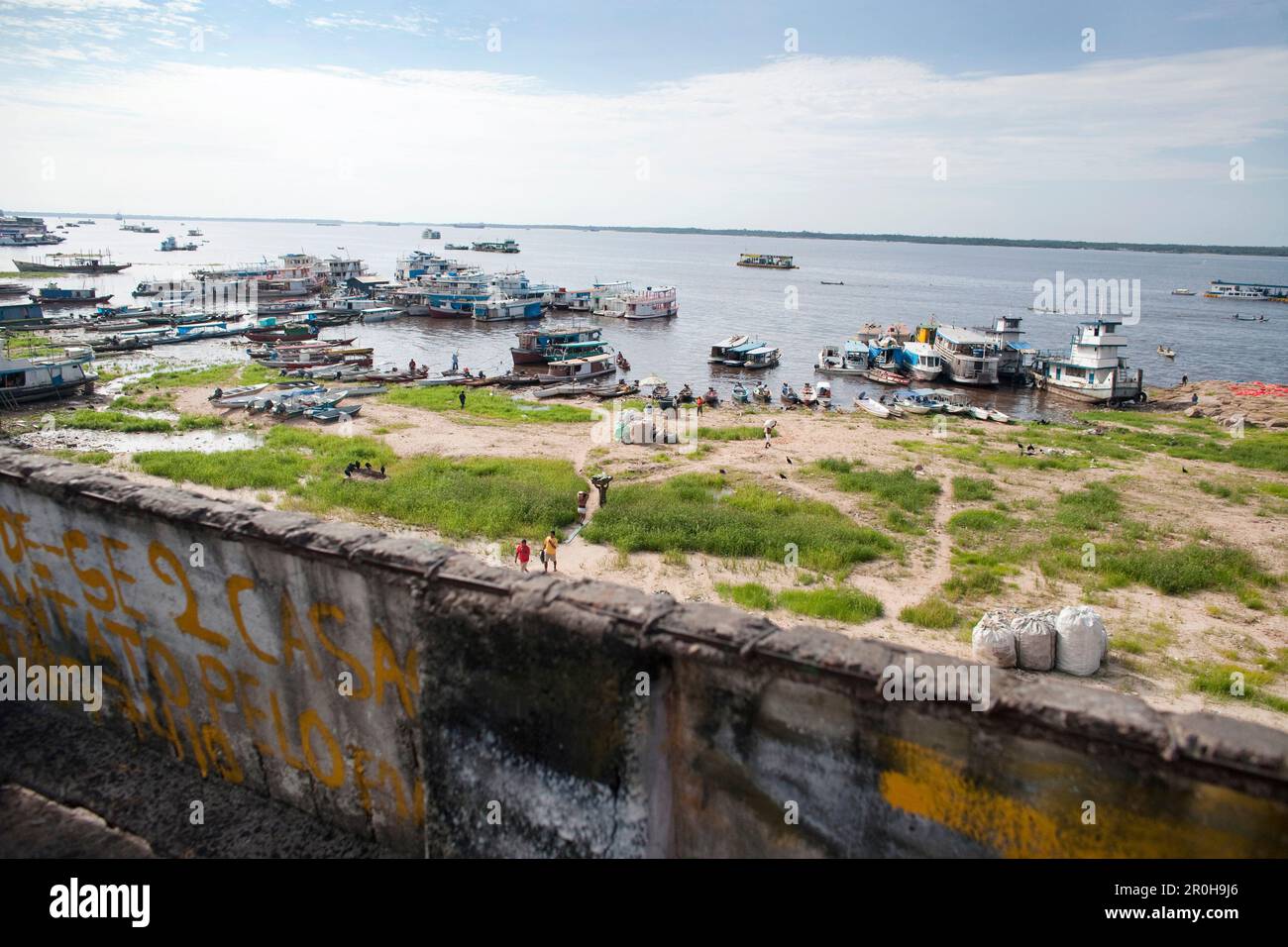 BRAZIL, Manaus, boats parked along the Amazon River, bringing fish and ...