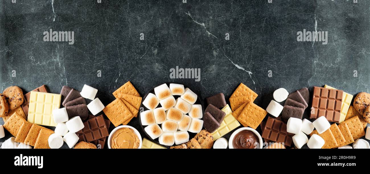 Smores buffet bottom border. Roasted marshmallows, crackers, chocolate ...