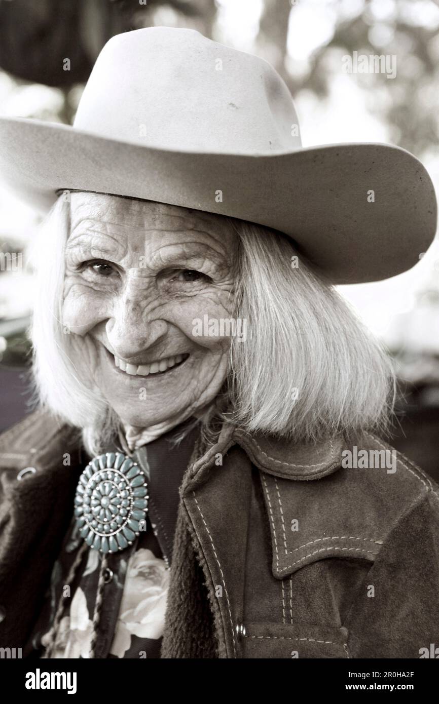 USA, California, Malibu, portrait of Mildred Millie Decker at her ranch ...