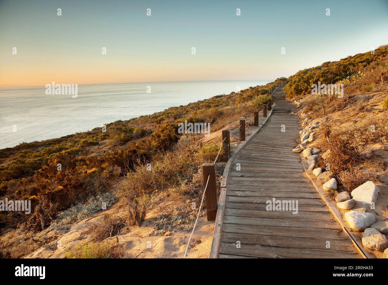 USA, California, Malibu, a boardwalk walking path at Big Dume with the ...