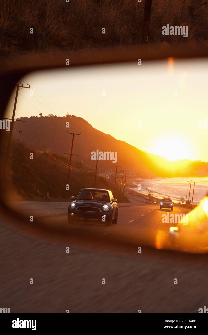 USA, California, Malibu, view of the Pacific Coast Highway at sunset as ...