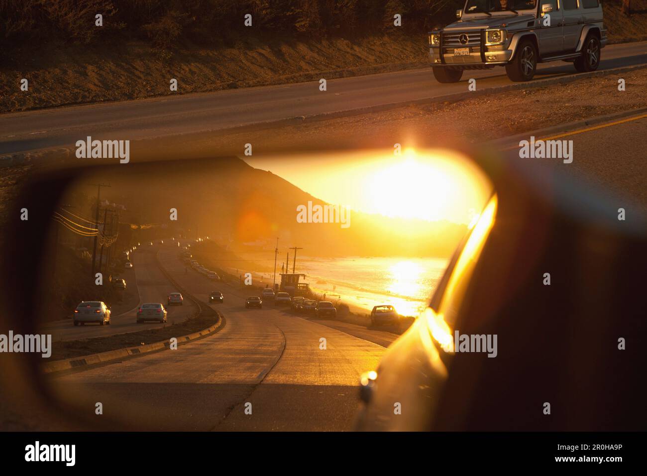 Usa California Malibu View Of The Pacific Coast Highway At Sunset As