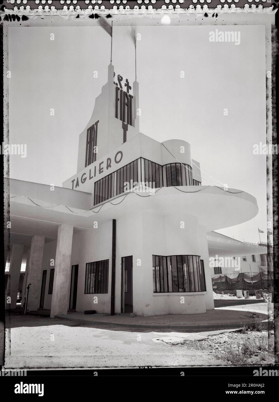 ERITREA, Asmara, Tagliero Fiat gas station (B&W Stock Photo - Alamy