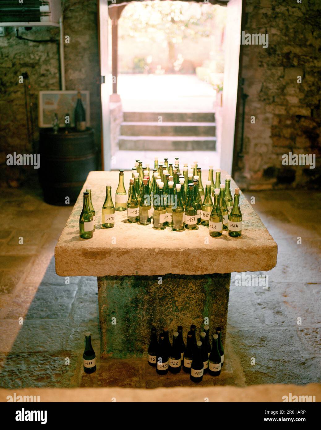FRANCE, Burgundy, wine bottles in tasting room, Laroche Restaurant ...