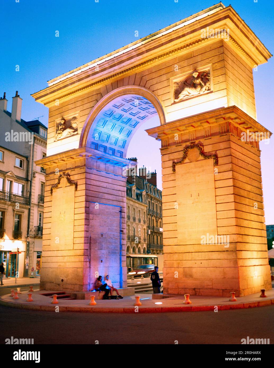 FRANCE, Burgundy, exterior of illuminated arch at night, Dijon Stock ...