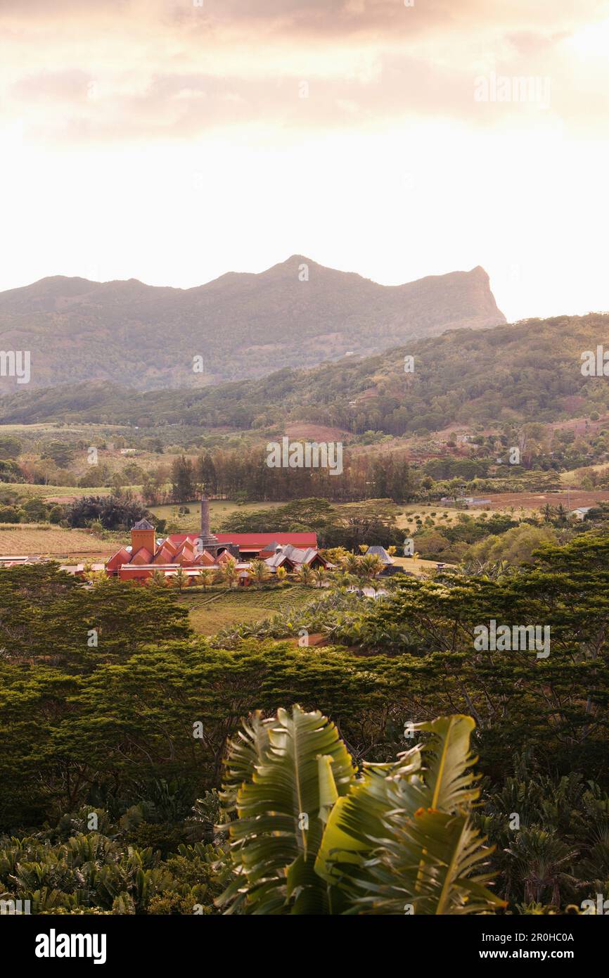 MAURITIUS, Chamarel, an elevated view of the Rhumerie de Chamarel and ...
