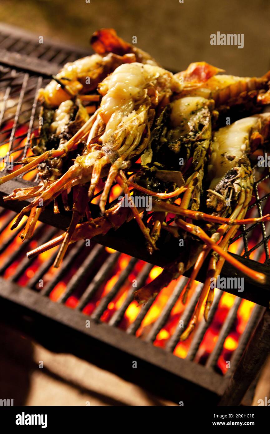 MAURITIUS, Chemin Grenier, lobster on the grill at the Fish and Rum ...