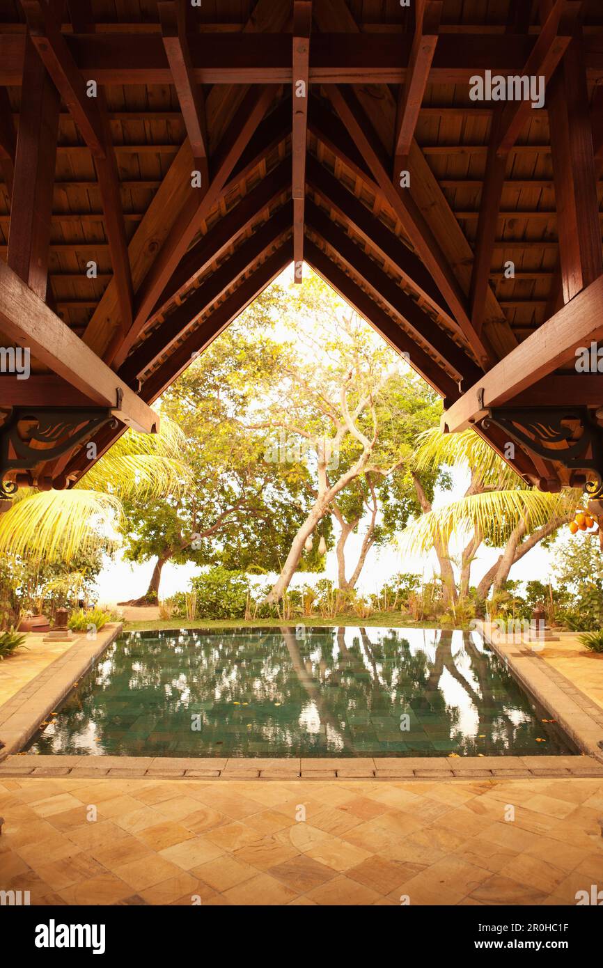 MAURITIUS, Flic en Flac, Wolmar, detail of a luxury villa and private ...