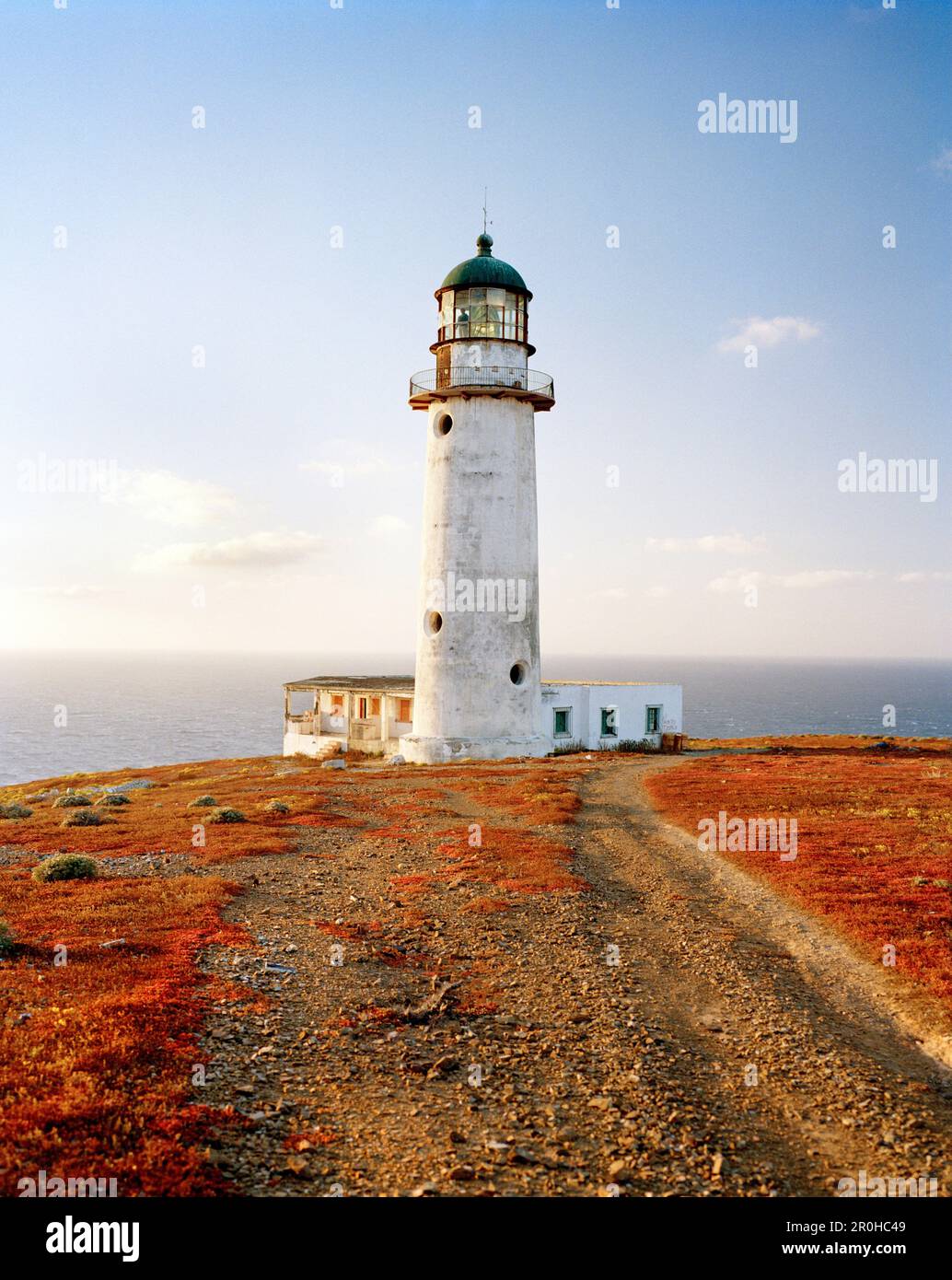 MEXICO, Baja, exterior of lighthouse and landscape, San Benitos Island ...