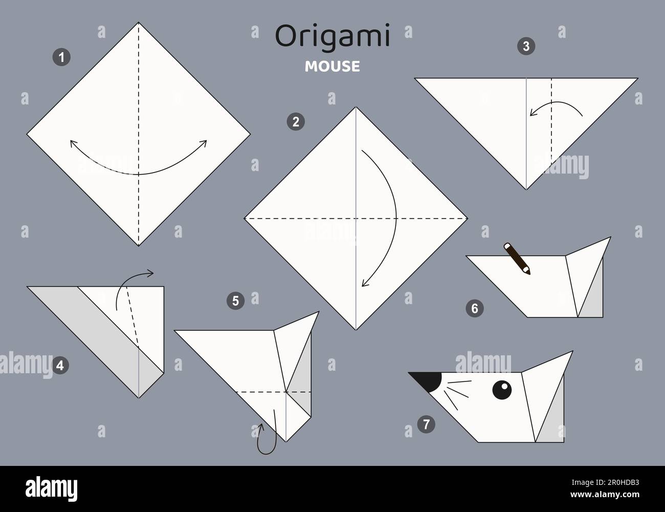 Origami tutorial for kids. Origami cute mouse Stock Vector Image & Art - Alamy