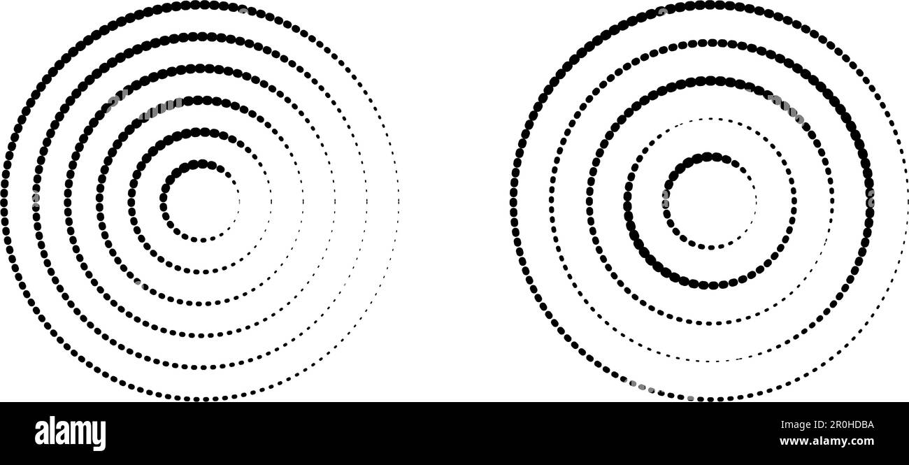 Circular ripple icons. Concentric circles with polka dot interrupted ...