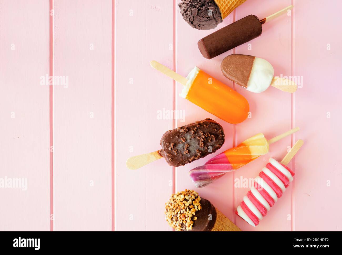 Mixture of chocolate and colorful summer popsicles and ice cream treats ...