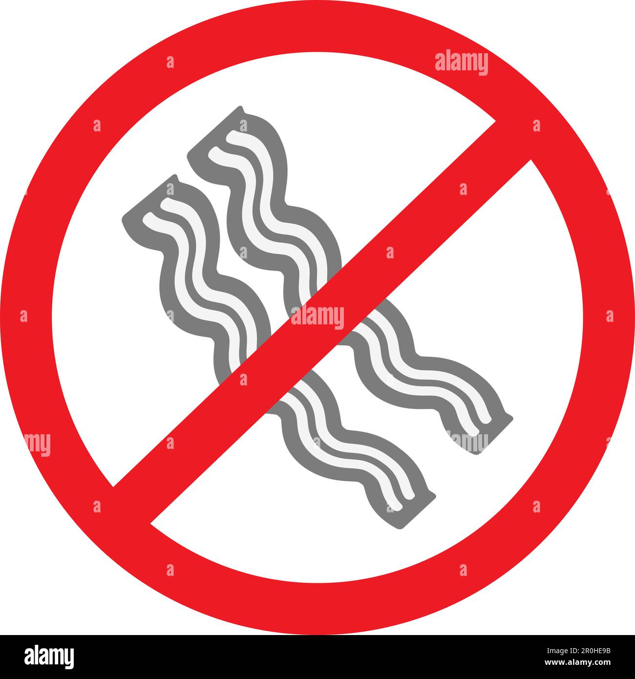 Fried strips of bacon in in grayscale under the ban. Unhealthy food ...