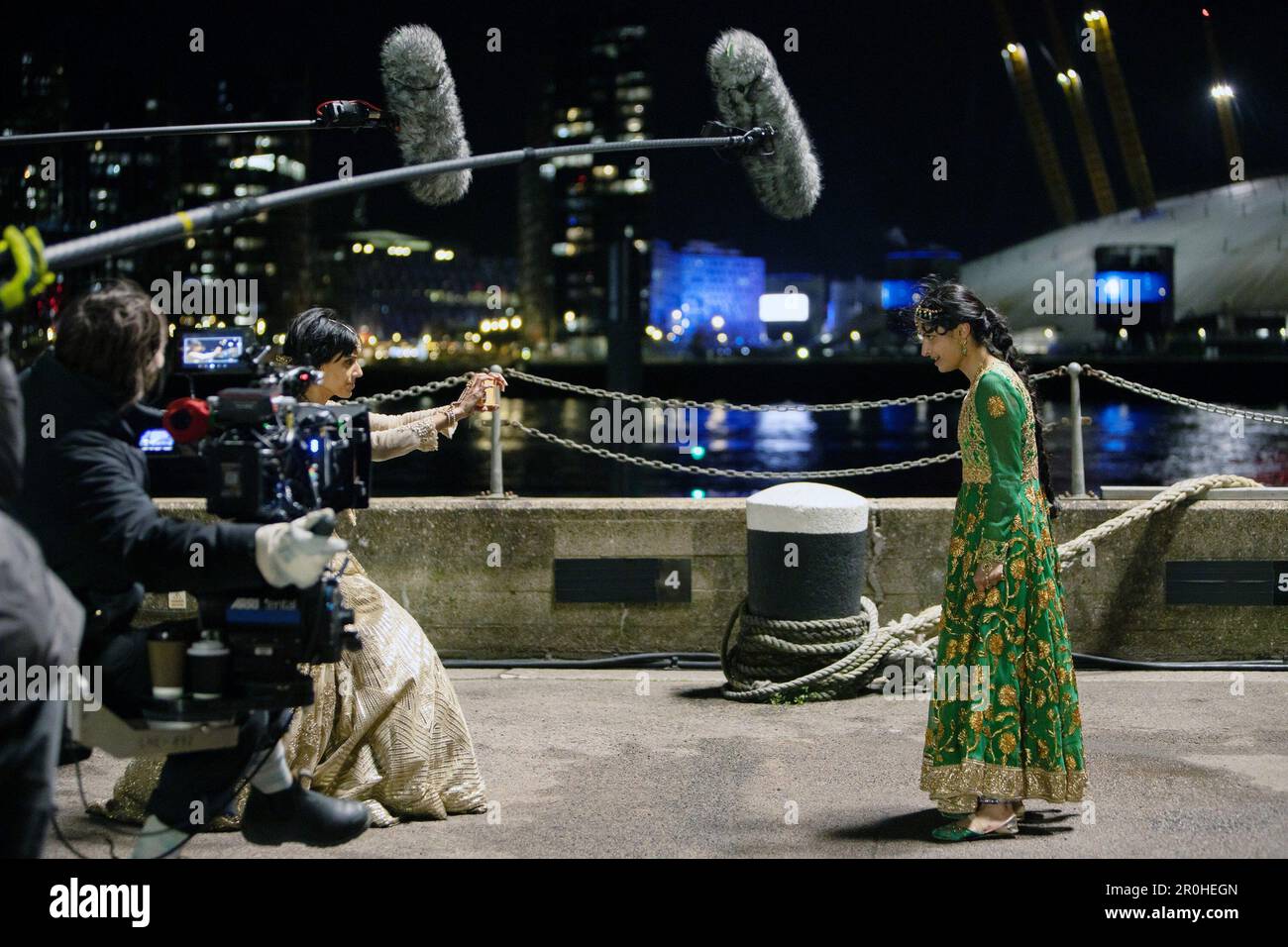 POLITE SOCIETY, back, from left: Ritu Arya, Priya Kansara, on set, 2023 ...
