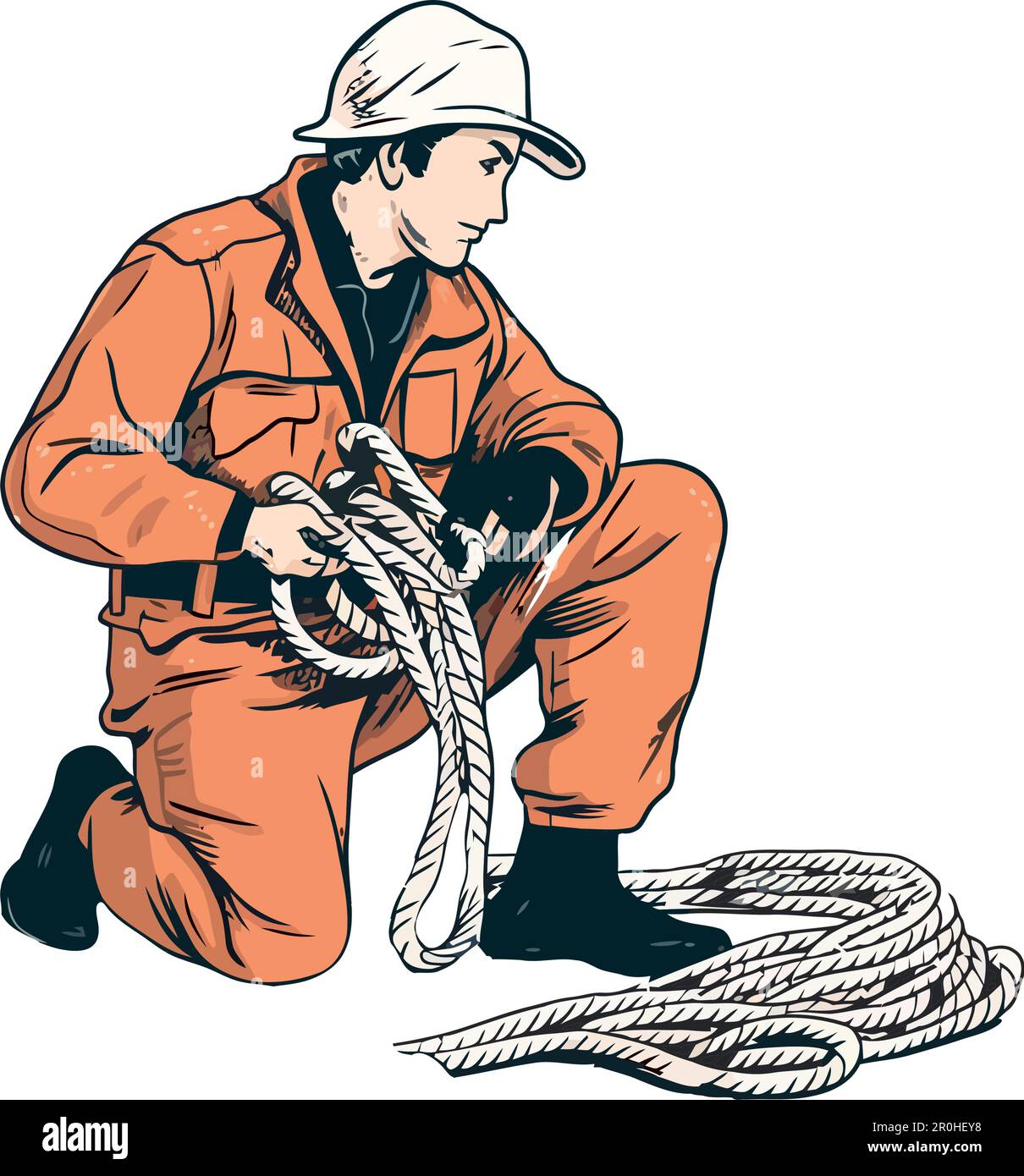 One sailor working, tying knot on sail isolated Stock Vector Image ...