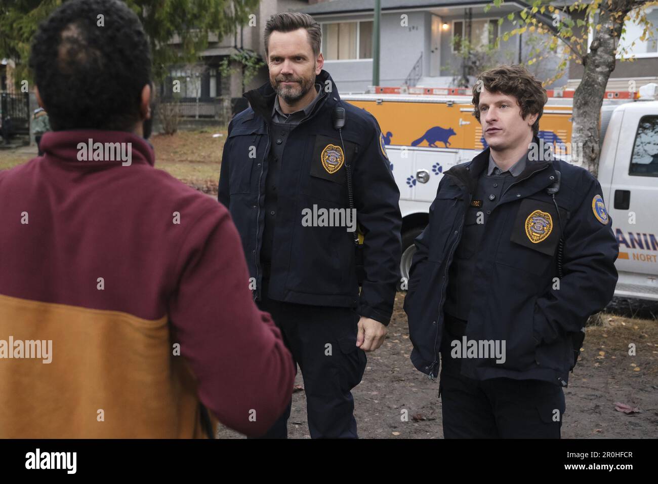 ANIMAL CONTROL, Joel McHale (center), Michael Rowland (right), Peacocks and Pumas', (Season 1 ...