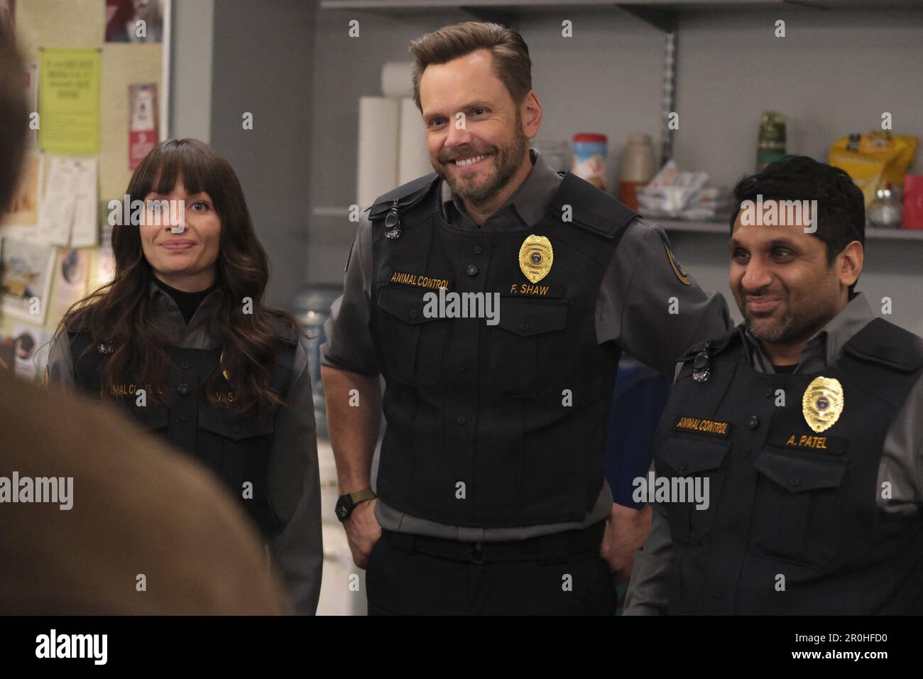 ANIMAL CONTROL, from left: Grace Palmer, Joel McHale, Ravi Patel, Dogs and Bears and Minks ...
