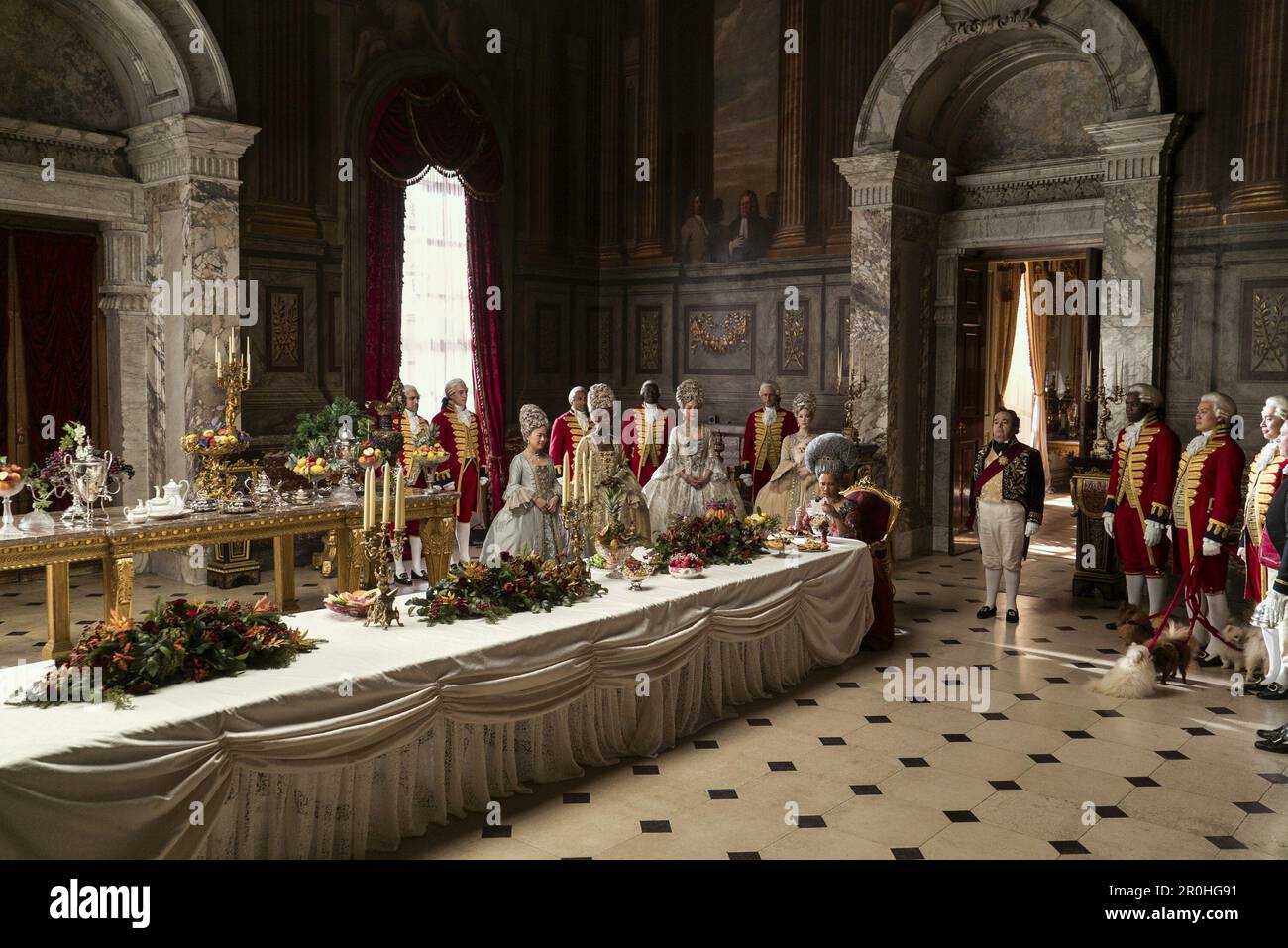 QUEEN CHARLOTTE: A BRIDGERTON STORY, center, sitting: Golda Rosheuvel ...