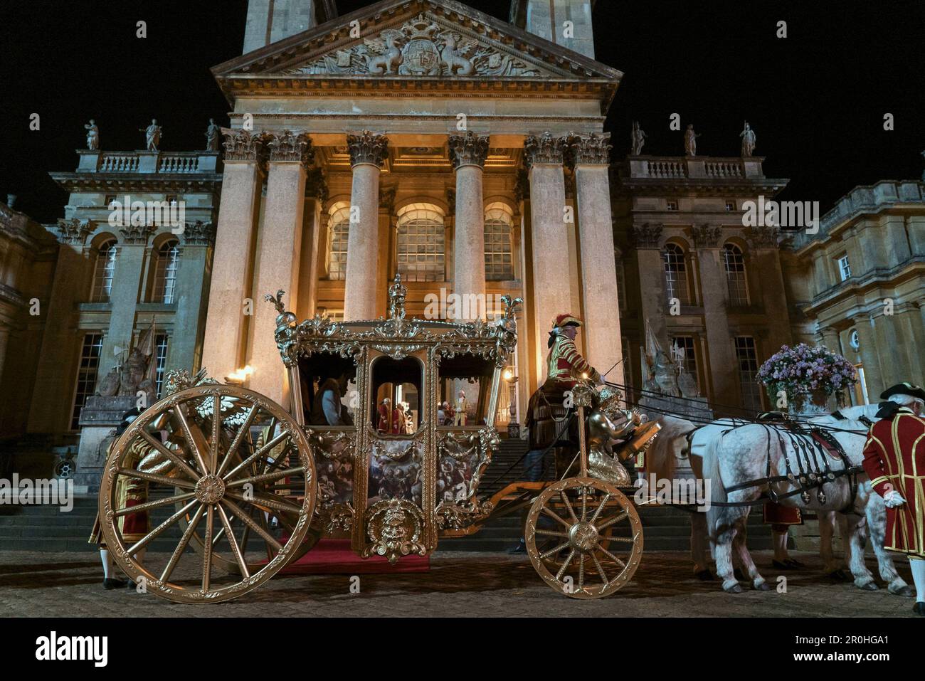 QUEEN CHARLOTTE: A BRIDGERTON STORY, from left in carriage: Corey ...