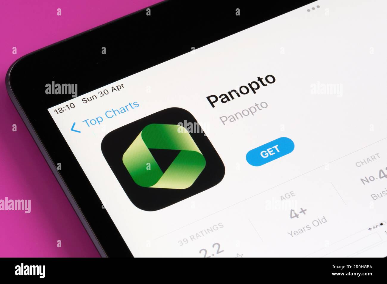 Panopto app seen in App Store on the screen of ipad. Selective focus ...