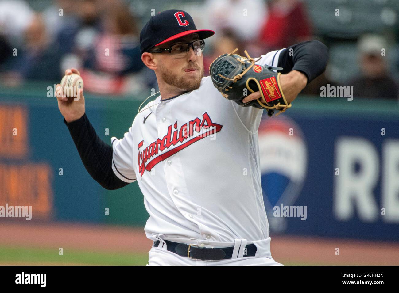 Cleveland Guardians starting pitcher Tanner Bibee delivers against the ...